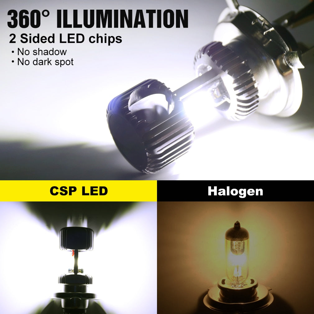 Motorcycle H4 BA20D LED Headlight Blubs with Fan 20W 6000K Moto Light ...